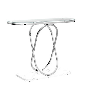 O&K FURNITURE Glass Console Tables for Entryway,Silver Entryway Table with Oval Frames and Marble Base,Chrome Entrance Table Glass Sofa Table for Living Room,Hallway,Silver Glass&White Faux Marble