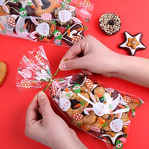 DERAYEE Easter Cellophane Treat Bags, 150Pcs Easter Candy Goody Gift bags with Bunny Eggs Chicks Twist Ties Easter Party Favors