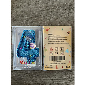 Blue Number Candle,Shell Sequins Number Candles for Birthday Cakes Mermaid Themed Party Supplies Number 4 Candle