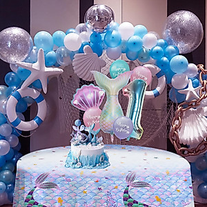 YiePhiot 3 Pcs Baby Shower Tablecloth，Baby Shower Round Tablecloth，Mermaid Party Decoration Table Covers，Plastic Table Cover for Baby Shower Party Compatible for a 70inch Round Table