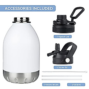 Kerilyn 87oz Vacuum Insulated Jug, 2/3 Gallon Stainless Steel Water Bottle with Straw, 2 Lids, Leak-Proof and Sweat-Proof, Double Walled, Keeps Drinks Hot&Cold for Hours, Great for Travel, White