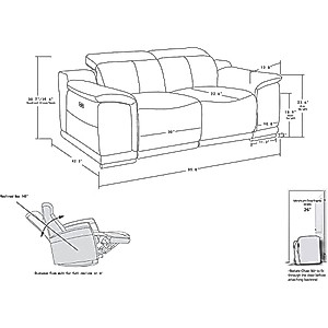 Blackjack Furniture Lorenzo Mid Century Modern Italian Leather Living Room Power Reclining, Sofa, 86", Dark Gray