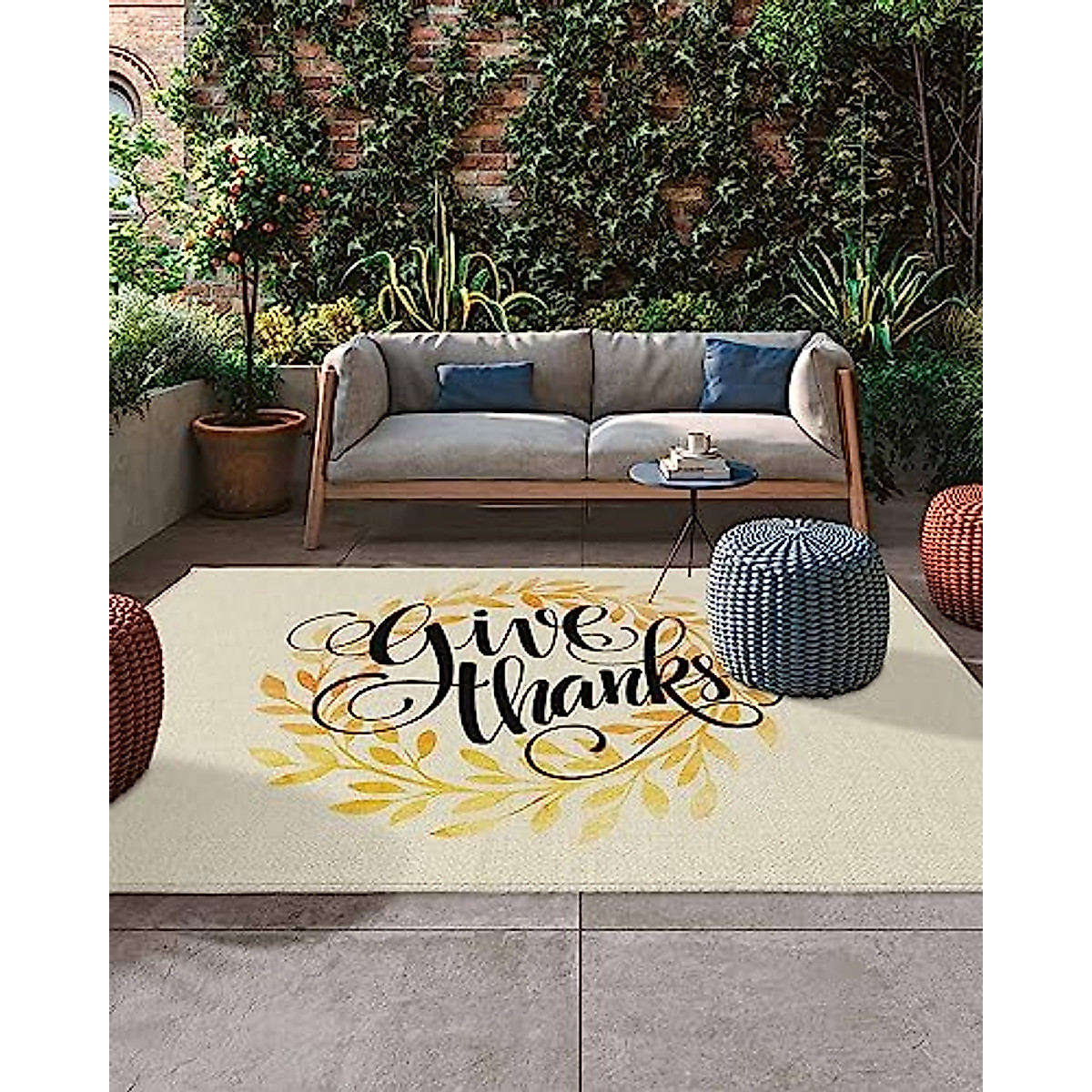 JasmineM Autumn Leaf Thanksgiving Outdoor Rug Mats, Waterproof Outdoor Plastic Straw Rug 4'x6' for Patio, Fall Retro Indoor Outdoor Area Rug for Front Door, Deck, Picnic, Porch, Balcony