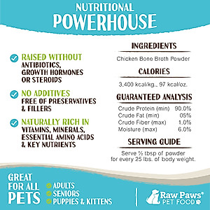 Raw Paws Chicken Bone Broth for Dogs & Cats, 6-oz - Made in USA - Dog Food Topper - Bone Broth Protein Powder for Dogs, Powdered Bone Broth for Dogs, Bone Broth for Cats, Dog Gravy Topper for Dry Food