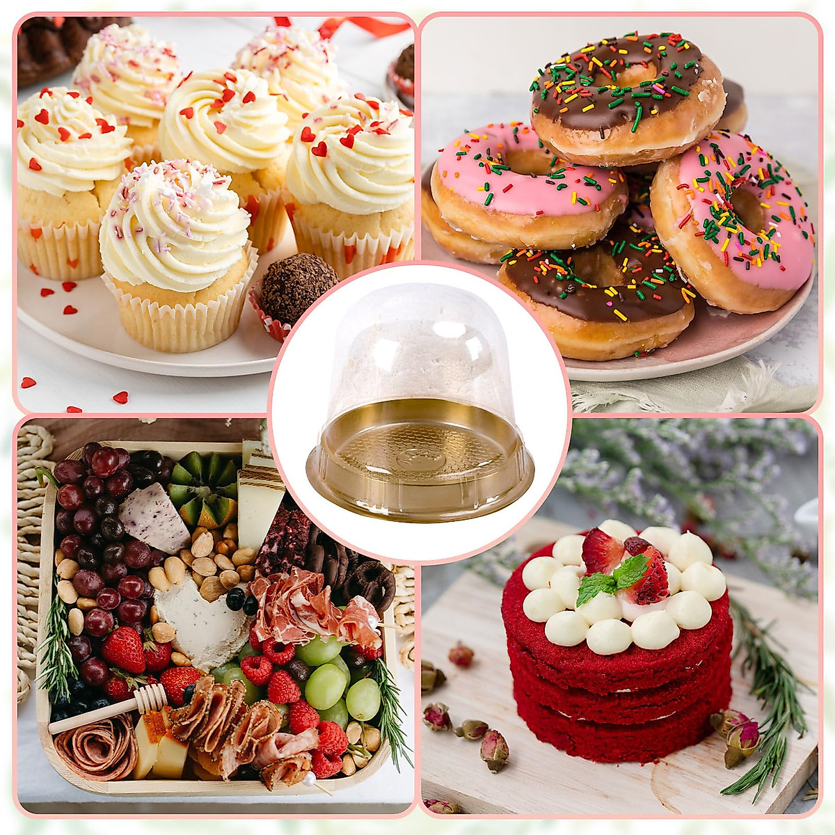 Whaline 50 Sets Disposable Individual Charcuterie Cup Set Clear Plastic Cupcake Container with Mini Wooden Spork Rope for Dessert Display Charcuterie Grazing Table Catered Event Wedding