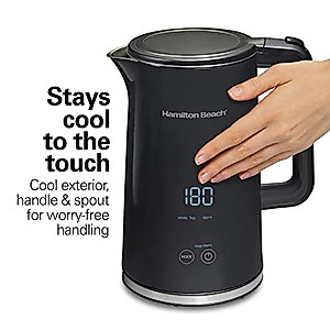 Hamilton Beach 41033 Digital Electric Tea Kettle, Hot Water Boiler & Heater 1.7 L, 5 Preset Modes + Keep Warm, Fast Boil 1500W, BPA Free, Cool-Touch Stainless Steel Exterior, Black