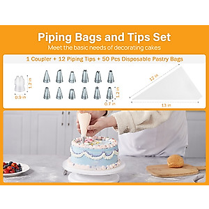 Kootek 69pcs Cake Decorating Supplies Kit, Cake Decorating Set with Cake Turntable Stand, 12 Numbered Icing Piping Tips, 50 Pastry Bags, Straight & Angled Spatula, 3 Scraper & Other Baking Supplies