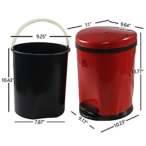 Vadidiya 2.6 Gallon Plastic Step on Trash Bin, Round Garbage Can with Foot Pedal, Red