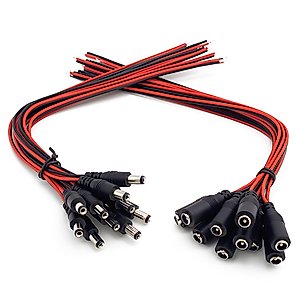 UltraPoE DC Power Cable Connectors 18AWG Copper Strands 12V 5A Plugs Male Female DC Connectors, for CCTV Security Camera Pigtail and Lighting Power Adapter (2.1mm x 5.5mm 10 Pairs Ultra Thick)