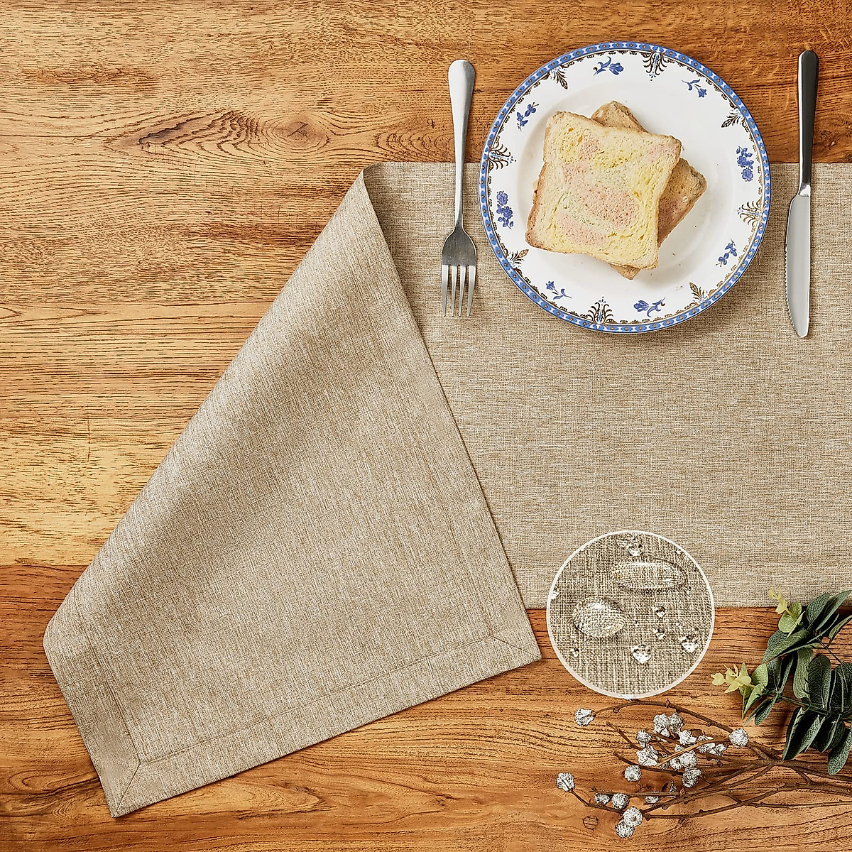 Mebakuk Linen Farmhouse Table Runner Large Burlap Style Soft and Waterproof Decorative Fabric Runner for Outdoor Wedding and Dinner (14 x 36 Inch, Mocha)