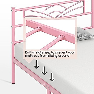 Yaheetech Twin Size Bed Frames Metal Platform Bed Mattress Foundation with Cloud-Inspired Design Headboard/Footboard/Ample Under Bed Storage/No Box Spring Needed/Pink