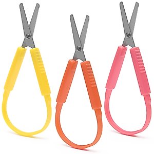 3Pcs Loop Scissors for Kids, Windspeed Kids Spring Scissors Mini Training Loop Scissors Loop Scissors Colorful Grip Scissors Loop Handle with Easy-Open Squeeze Handles for Special Needs and Elderly