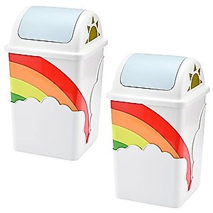 Rainbow Trash Can - Cute Waste Basket for Kids Room - 9.6”x9.6”x15.7” Indoor Swing Top Trash Can with Lid - Garbage Can for School & Daycare - Swivel Touchless Garbage Cans - White Plastic Trash Can