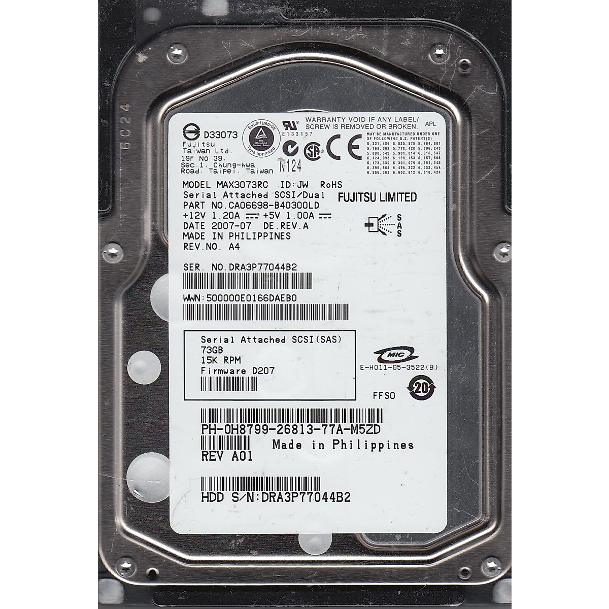 Fujitsu MAX3073RC-M 73Gb SAS 15k 3.5" Hard Drive