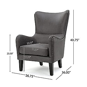 Christopher Knight Home Lorenzo Fabric Hi-Back Studded Chair, Slate