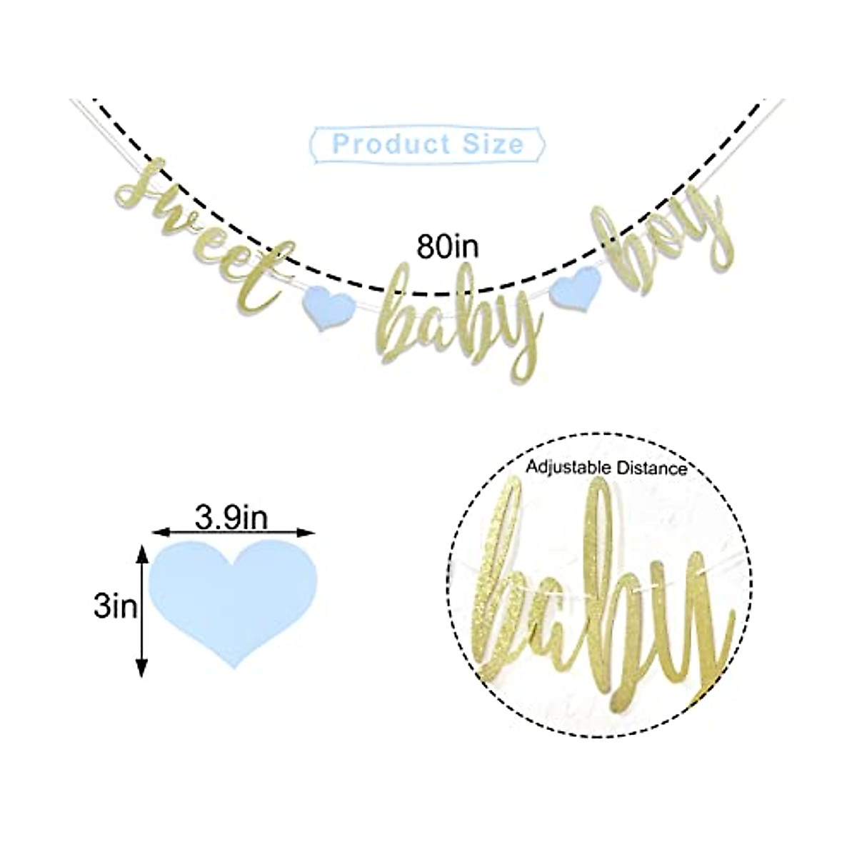Sweet Baby Boy Banner- It’s a Boy , Baby Shower Decorations , Gender Reveal Decoration , Gold Glitter Banner Sign Garland , First Birthday Party Decoration (Sweet Baby Boy Banner)