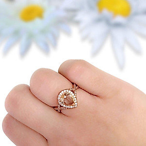 Blue Apple Co. Pear Simulated Morganite Infinity Halo Teardrop Round Engagement Ring Cubic Zirconia Rose Tone 925 Sterling Silver, Size - 6