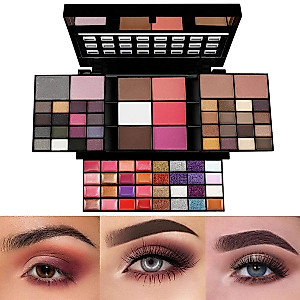 Makeup Kit for Women Full Kit including 36 Eyeshadow Makeup,16 Lip Gloss,12 Glitter Cream, 4 Concealer, 3 Blusher,1 Bronzer, 2 Highlight and Contour - All in One Makeup Kit 74 Colors