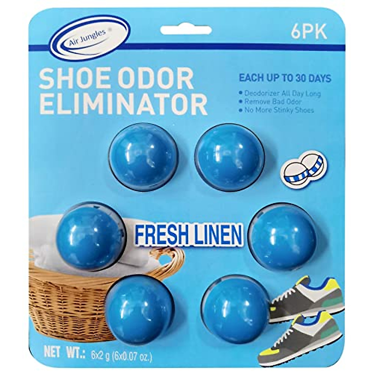 Air Jungles Odor Deodorizer Balls for Shoes, Gym Bags, Drawers, and Locker, Fresh Linen, Natural Tea polyphenols and Essential Oil Long Lasting Odor Eliminator Air Freshener Twist Ball