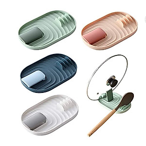 Multifunction Spoon Rest And Pot Lid Holder, Foldable Organizer Household Plastic Utensil Anti-Slip Pan Cover Holder Storage Rack Pot Lid Stand Spoon Shelf (White)