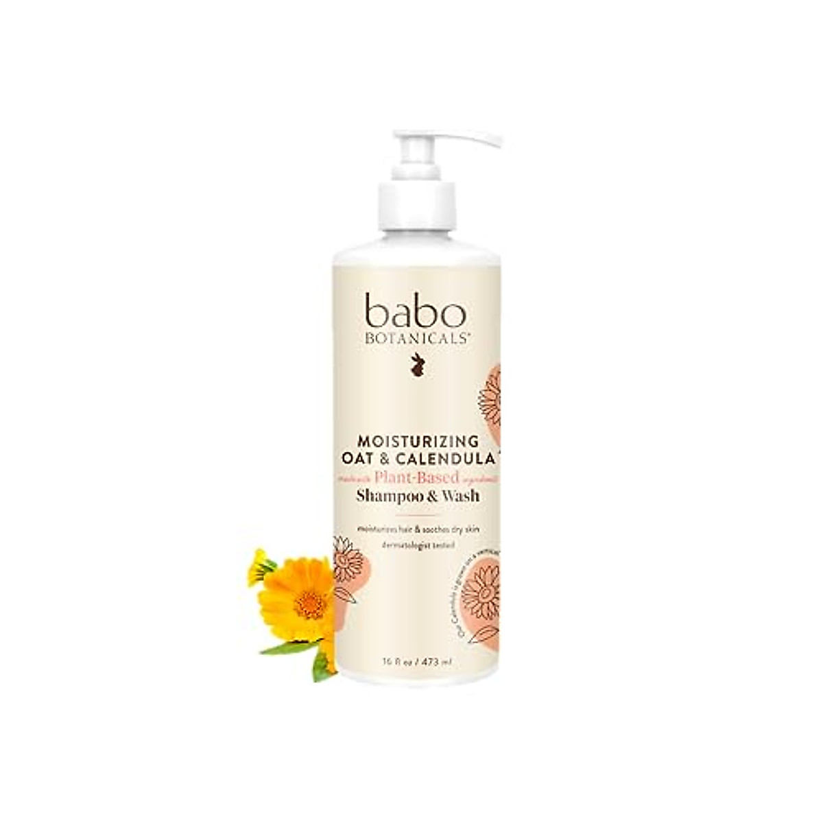 Babo Botanicals Moisturizing Oat & Calendula 2-in-1 Shampoo & Wash - For Dry or Sensitive Skin - For all ages - Lightly Scented - Vegan - 16 Fl Oz