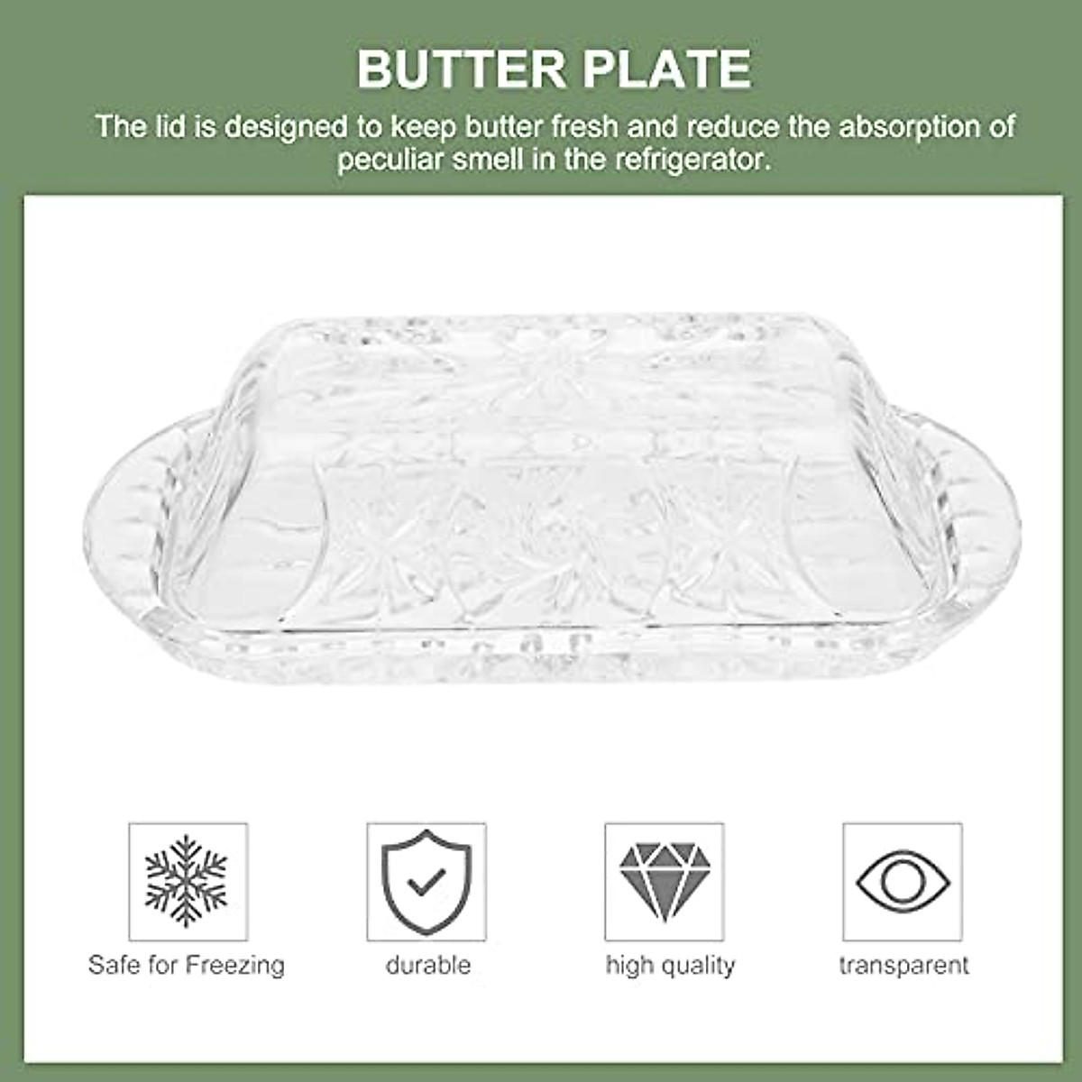 YARDWE Clear Deep Crystal Covered Butter Dish Butter Keeper Well Sealed to Keep Butter Soft Decorative Design and Antique Look Butter Dessert Tray Style 1