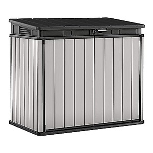 Keter Premier XL Outdoor All Weather Deck Backyard Patio Garden Shed Container with Lid, Light Grey