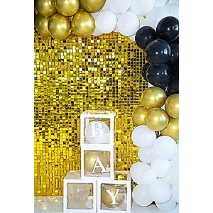 Gold Square Shimmer Wall Backdrop 12PCS Sequin Panels Backdrop Wall for Birthday Party, Anniversary Wedding Engagement Decoration