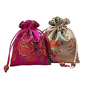 Lilith li 12Pcs/Set Silk Brocade Jewelry Pouch Double Layer Drawstring Coin Purse Gift Bag