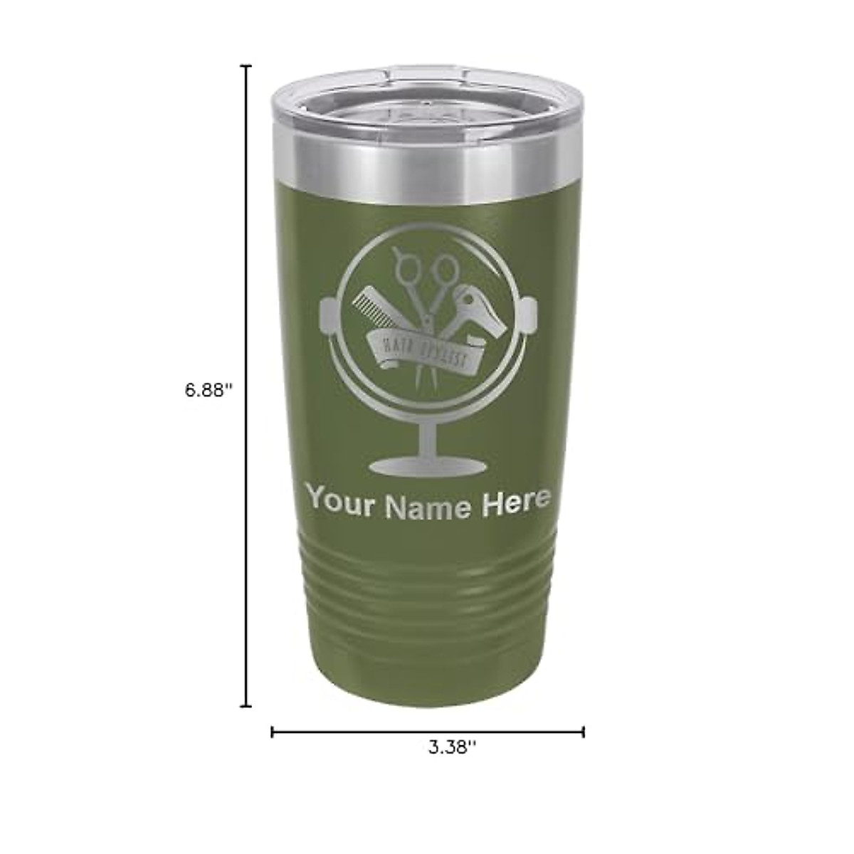 LaserGram 20oz Vacuum Insulated Tumbler Mug, Hair Stylist, Personalized Engraving Included (Camo Green)