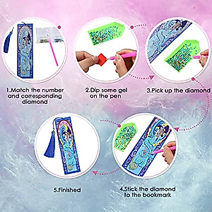 6 Pieces 5D Diamond Bookmark DIY Painting Bookmark Floral Beaded Bookmarks Leather Tassel Bookmark for DIY Making Arts Crafts Students Adults Graduation Birthday Embroidery (Elegant Style)