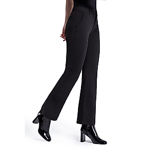 Bamans Womens Dress Pants Wide Leg Stretch Work Pants Skinny Golf Pants with Pockets Black