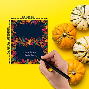 Fall Thanksgiving Table Place Cards, Orange Pumpkin Blank Seating Place Card for Table, 25 Pack Buffet Food Tent Labels, Double Design Name Cards, Thanksgiving Day Party Decorations(07)