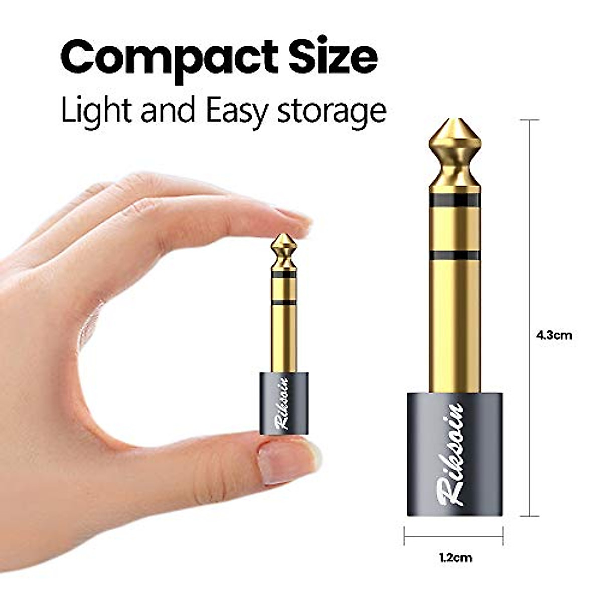 RIKSOIN Headphone Adapter, 4-Pack 6.35mm (1/4 Inch) Male to 3.5mm (1/8 Inch) Female Stereo Audio Adapter [Gold Plated, Hi-Fi Sound] for Amp Adapter, Guitar, Digital Piano, Microphones, Speaker