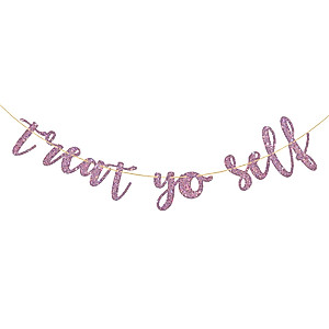 Treat Yo Self Banner, Garland Banner Sign for Wedding / Engagement / Birthday Party Decorations, Bridal Shower / Baby Shower Party Supplies - Purple