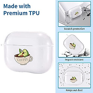 Idocolors Cartoon AirPods Case Compatible with AirPods Pro/3 for Girls Boys,Cute Creative Cases,Clear Smooth TPU Silicone Shockproof Dustproof Cover, Avocado Pattern Case with Keychain