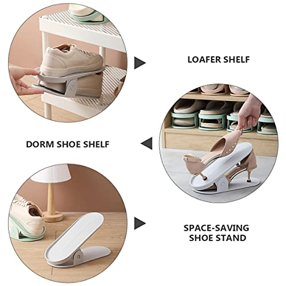 Baluue 6 pcs Shoe Small Rack Stacker High Stand Shoes Support Removable Slipper Plastic Slots Saver Cabinet Space-Saving Holder Organizer, Stands Layer Adjustable Heel for