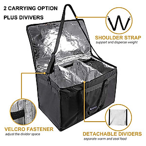 cherrboll Insulated Food Delivery Bag, Commercial Grade Food Warmer with Detachable Dividers & Shoulder Strap, Thick Thermal Carrier for Restaurant Catering Transport