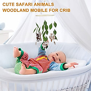 Woodland Ocean Mobile for Crib Jungle Baby Nursery Mobiles Forest Safari Mobile for Crib Baby Mobiles Animals Woodland Nursery Decor for Baby Boys Toys Girls Room Decor (Land Animal)