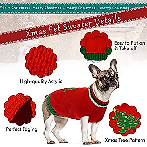 Kuoser Dog Christmas Sweater, Knitted Pet Sweater with Xmas Tree Pattern, Warm Winter Puppy Clothes for Small Medium Dogs Cats Soft Sweater Clothing for Girls Boys Red S-2XL (Red L)