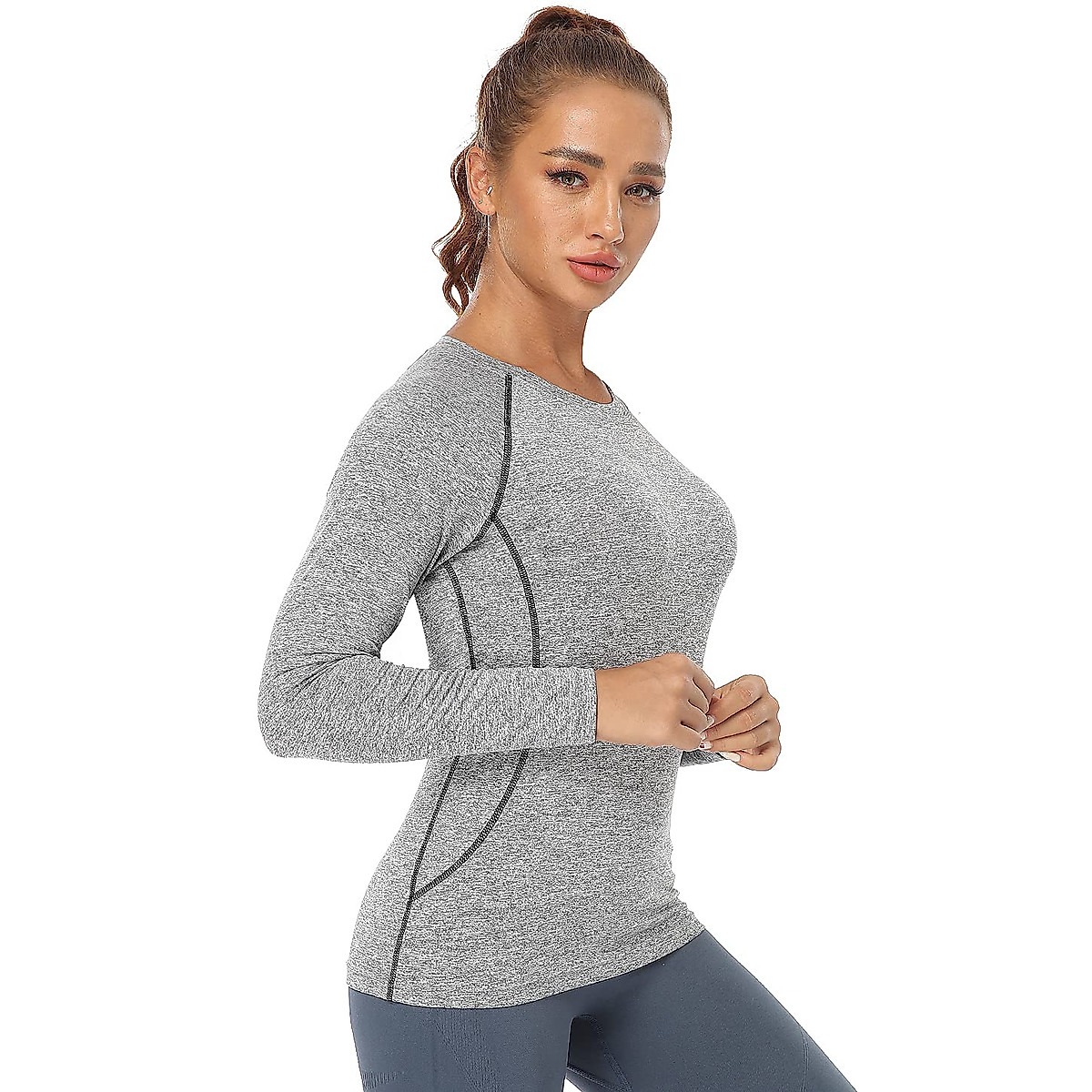 Star Vibe Dry Fit Long Sleeve Tshirt for Women Moisture Wicking Long Sleeve Tee Outdoor Compression Running Workout Tops 4 Pack Black/Grey/Black/Grey XL