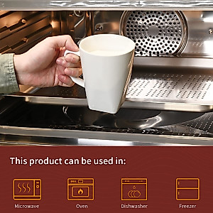 WishDeco Coffee Mugs Set of 6, White Mugs with Handle, 14oz Porcelain Coffee Cups, Ceramic Tea Cups, Large Mugs for Latte, Cappuccino, Milk, Juice, Cocoa, Square Bottom