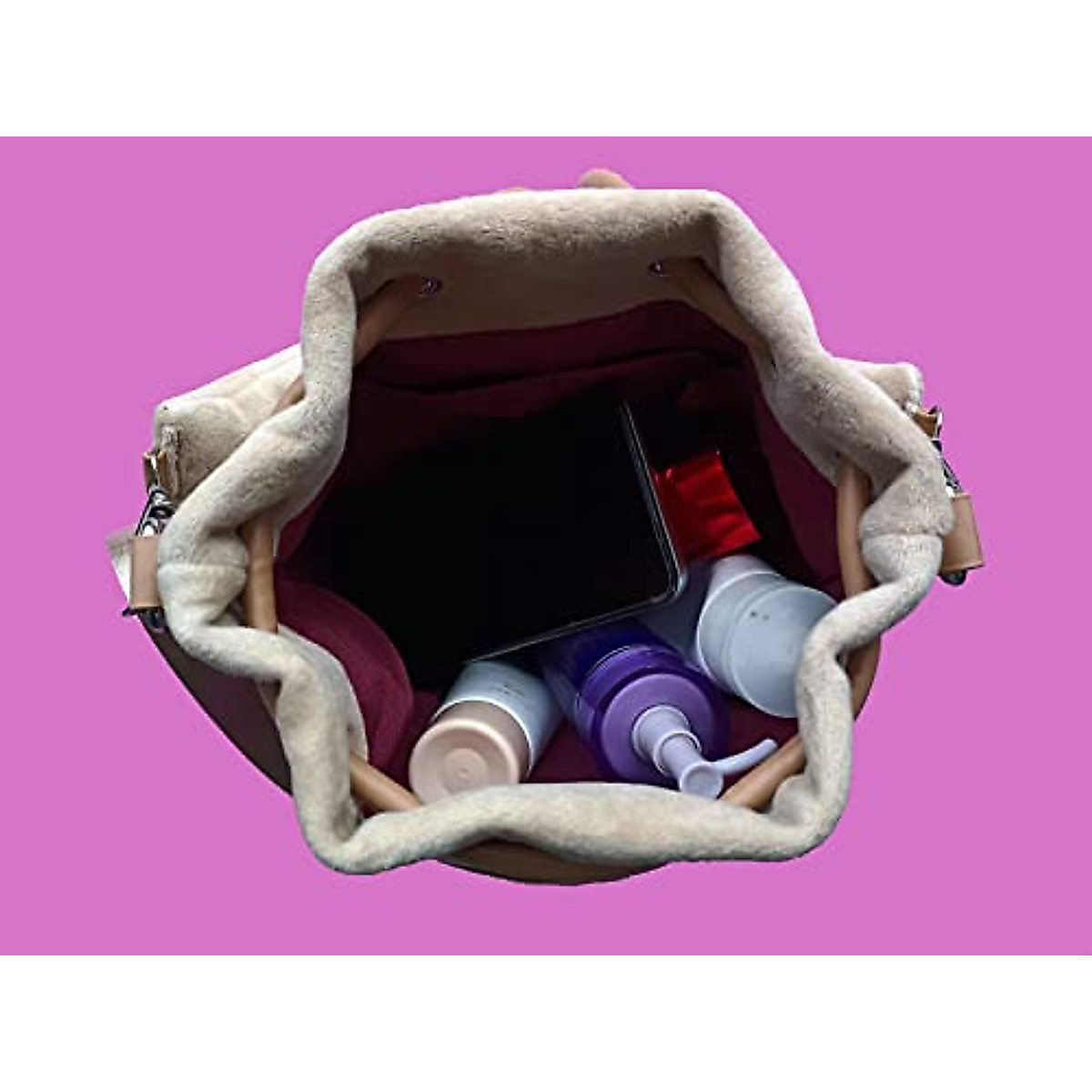 FjcCfrFw Bucket Bags for Women,Mini Bucket Purses,Hobo Bag,Drawstring Crossbody bags,Soft Plush Shoulder Handbags(Khaki)