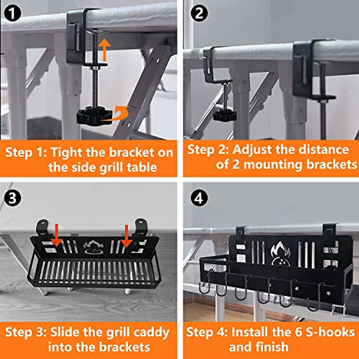 Black Griddle Caddy BBQ Caddy Designed for Blackstone Griddle Space-saving Grill Accessories Tool Free Holder Griddle Accessories for Outdoor Grill Metal
