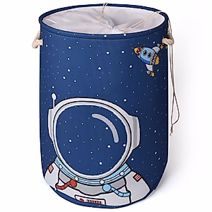 INough Kids Laundry Hamper for Boys, Toy Box Baby Hamper Laundry Baskets, Boys Room Decor Large Collapsible Waterproof Round Linen Laundry Hamper with Handles for Playroom, Bedroom (Astronaut)