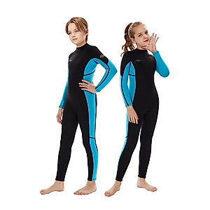 Hevto Wetsuits Kids 3/2mm Neoprene Full Wet Suit Thermal Children Boy Youth Girl Toddler for Swimming Water Sports (K01-Blue, 12)