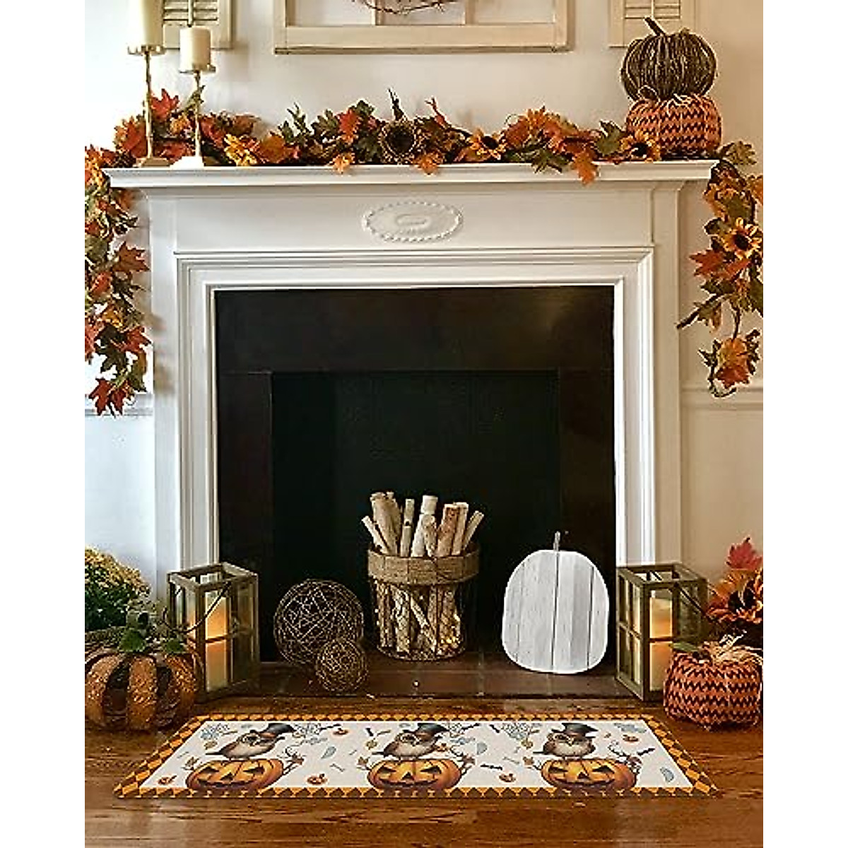 Halloween Punmkin Ghost Owl Diamond Textured Retro Kitchen Mat Set of 2,Anti-Fatigue Kitchen Rugs,Waterproof Non-Slipping Kitchen Mat for Floor, Durable Kitchen Rugs and Mats for Kitchen & Laundry