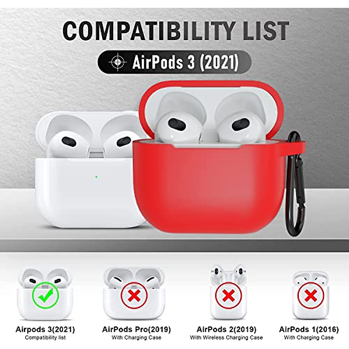 meiyasy AirPods 3 Case with Keychain, 2 Packs Full Protective Skin Cover and Silicone Hand Strap Accessories for Women Men Girl with Apple 2021 Latest AirPods 3rd Generation (Black and Red)