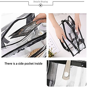 SxoSyo Clear Makeup Bags Large Travel Toiletry Bag for Women Transparent Bag with Handle Clear Cosmetic Bags Bathroom Organizer Bag PVC Zipper Closure Handbag Beach Bag (light blue)