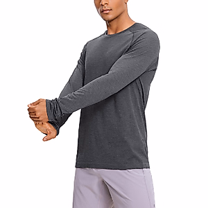 CRZ YOGA Mens Seamless Long Sleeve Tee Shirts Moisture Wicking Workout Athletic Running Shirts Breathable Gym Tops Deep Coal Heather Large